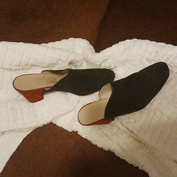 Salvatore Ferragamo | Shoes | Vintage 6s Red Heel Suede Mules ...